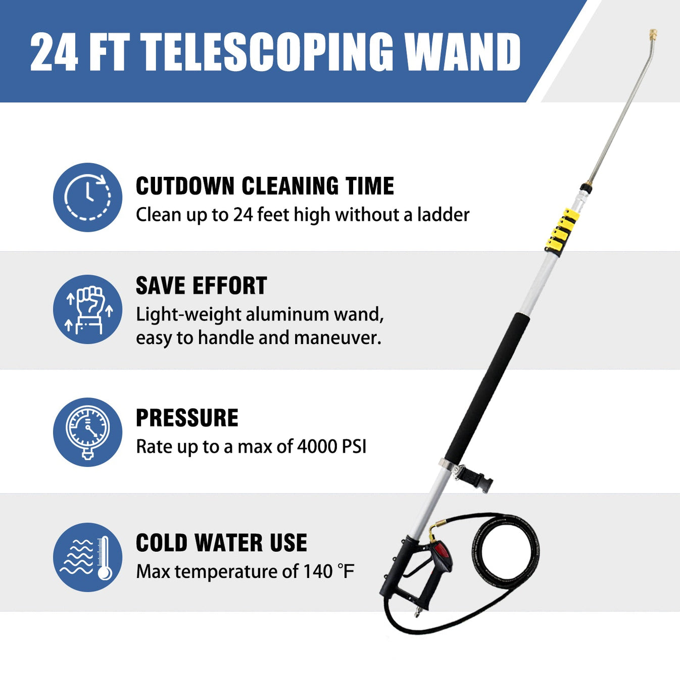 JANZ Pressure Washer Telescoping Wand with Brush Head,3 Extension Wand ...