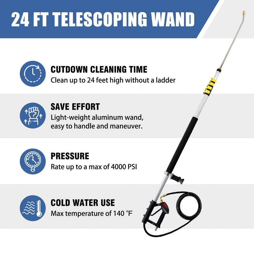 JANZ Pressure Washer Telescoping Wand with Brush Head,3 Extension Wand ...