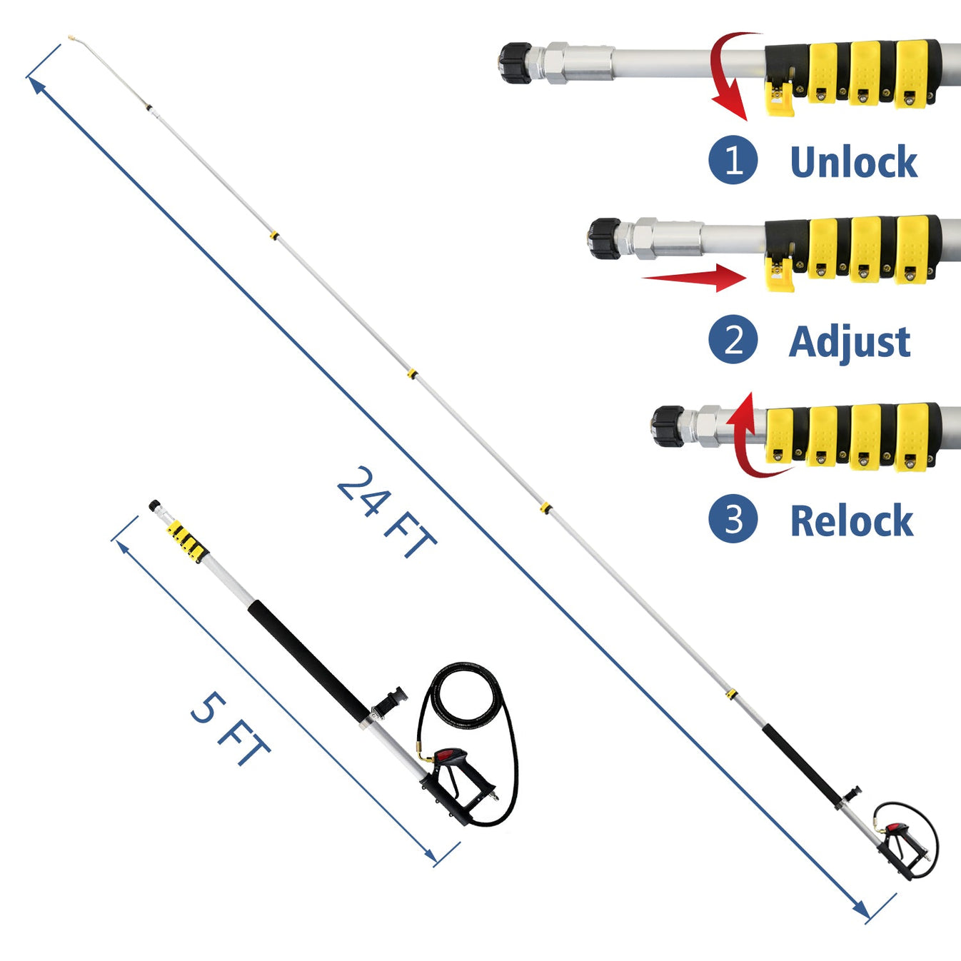 JANZ Pressure Washer Telescoping Wand with Brush Head,3 Extension Wand ...